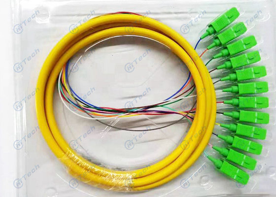 Yellow Color LC Pigtail Single Mode 12 Cores Round Type Repeatability ≤0.1dB With Jacket